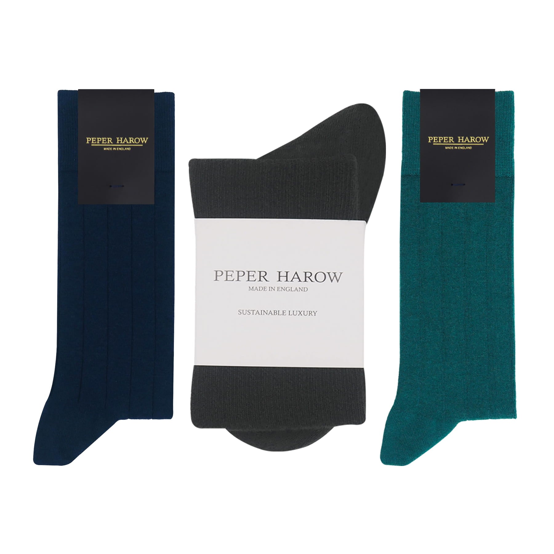 Cashmere & Wool Boot Men’s Socks Bundle – Teal, Navy & Charcoal – Peper ...