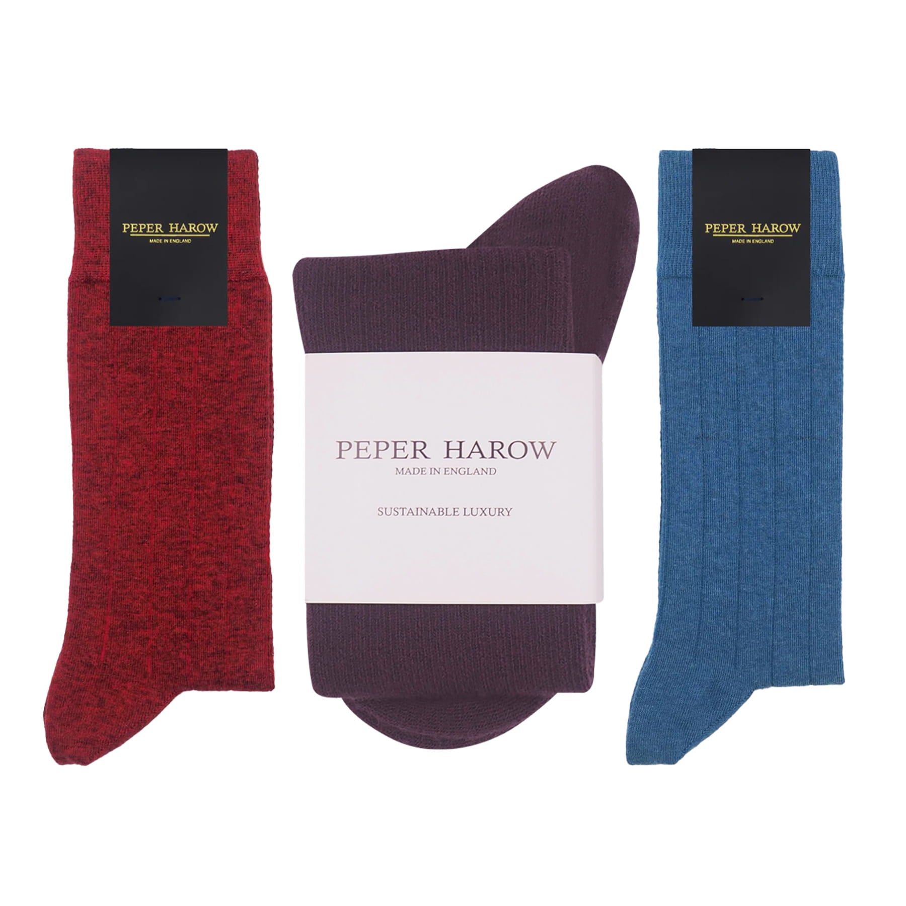 Cashmere & Wool Boot Men’s Socks Bundle – Red, Blue & Purple – Peper Harow